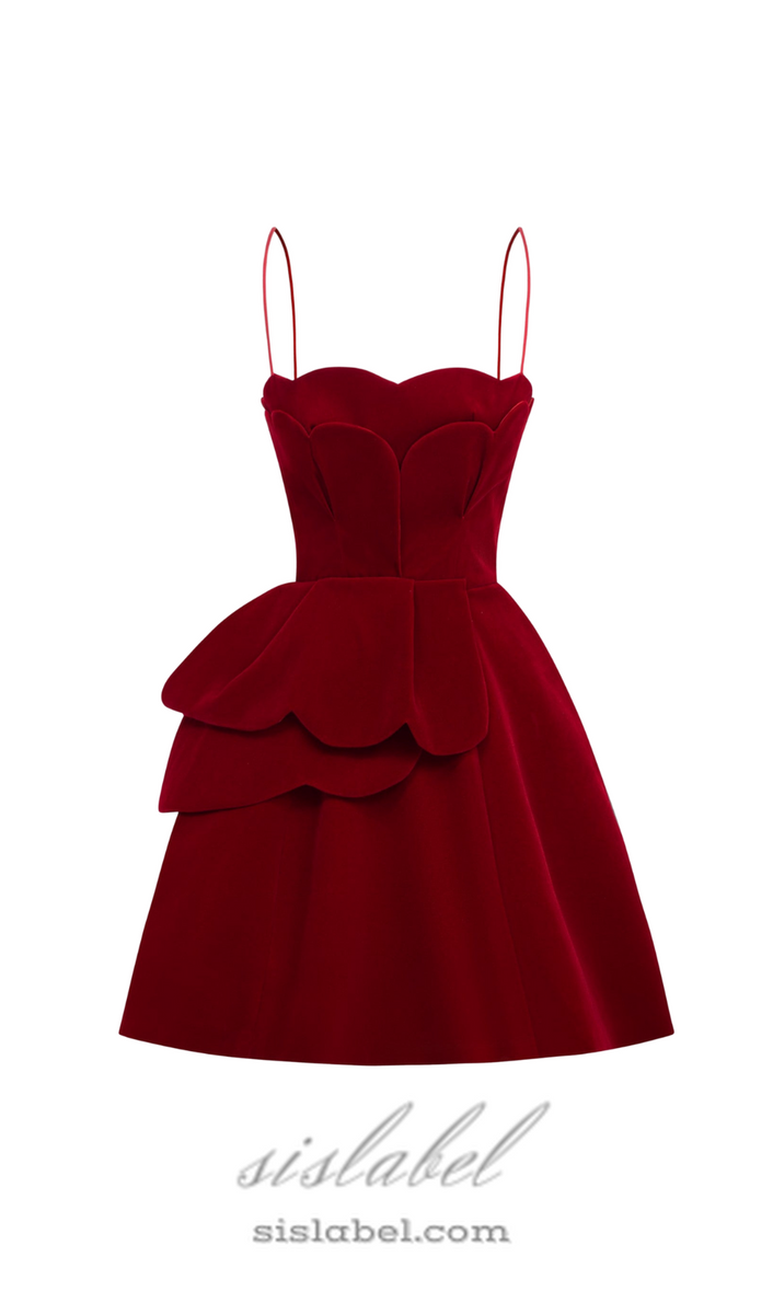 RUCHED TRIM VELVET MINI DRESS IN RUBY RED – sis label